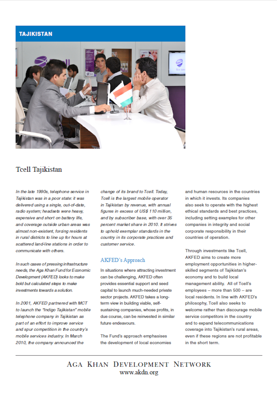 Aga Khan Fund for Economic Development - Tcell Tajikistan